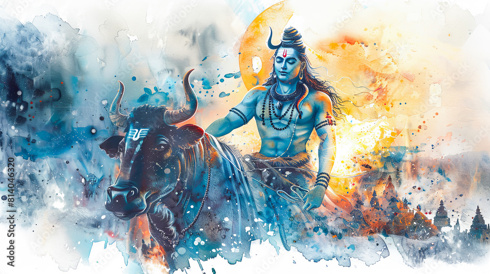 Beautiful digital painting of lord Shiva and bull in cosmic landscape ...