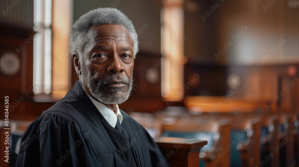 The picture of the african american judge is working inside the court ...