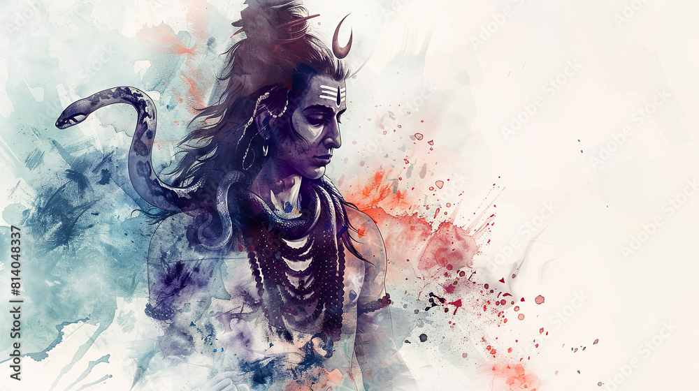 Beautiful digital painting of lord Shiva with a serpent on white ...