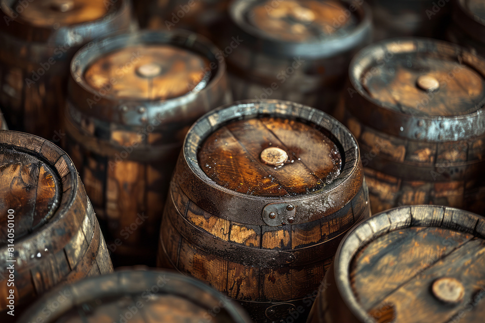 Art piece illustrating the aging process of rum in charred oak barrels ...