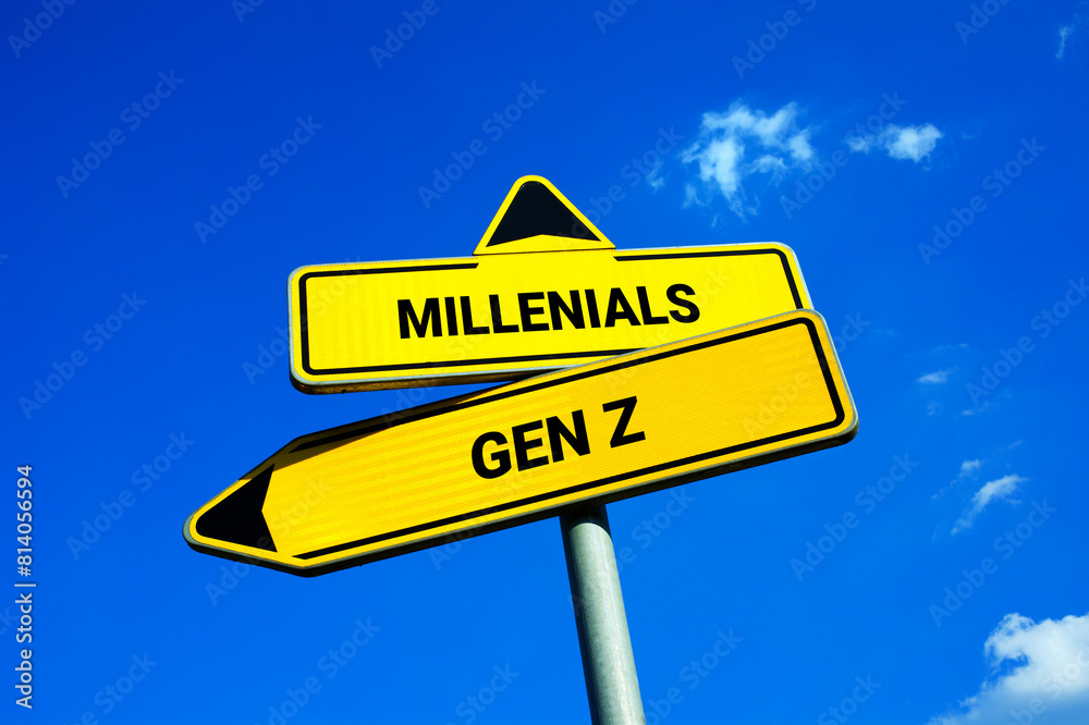 Gen Z and Millennials - Traffic sign with two options - difference and ...
