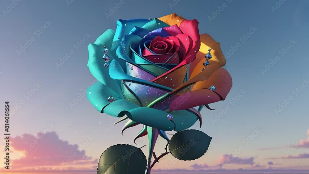 Prismatic Glass Rose: Looping Animation of Rainbow Bloom. Fantasy ...