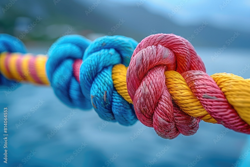 Team rope diverse strength connect partnership together teamwork unity ...