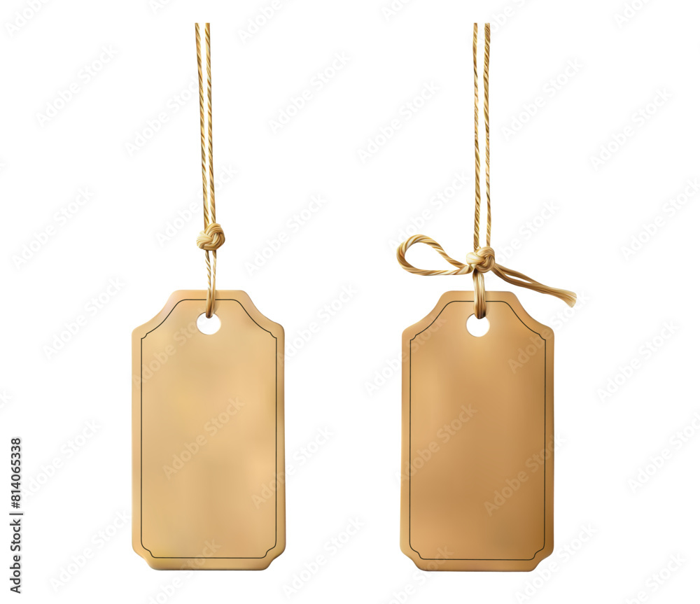 Elegant Brown Paper Tags with Strings Mockup. Realistic 3D mockup of ...