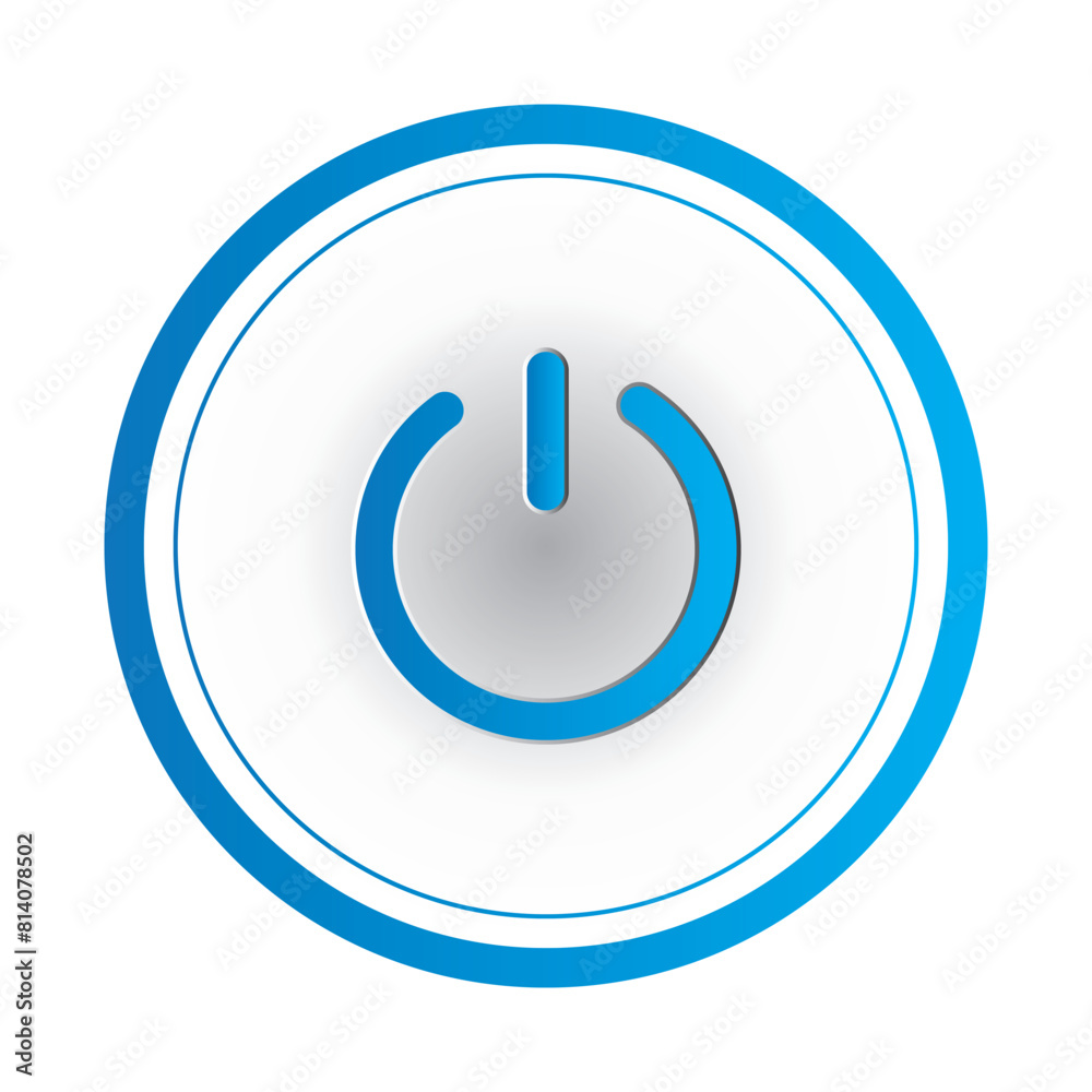 Power button icon vector design isolated on blue background. On, Off switch vector. Power switch ...