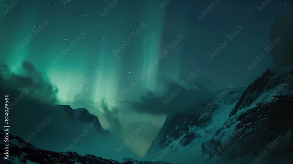 Aurora borealis on the nothern night sky with lights in green and blue ...