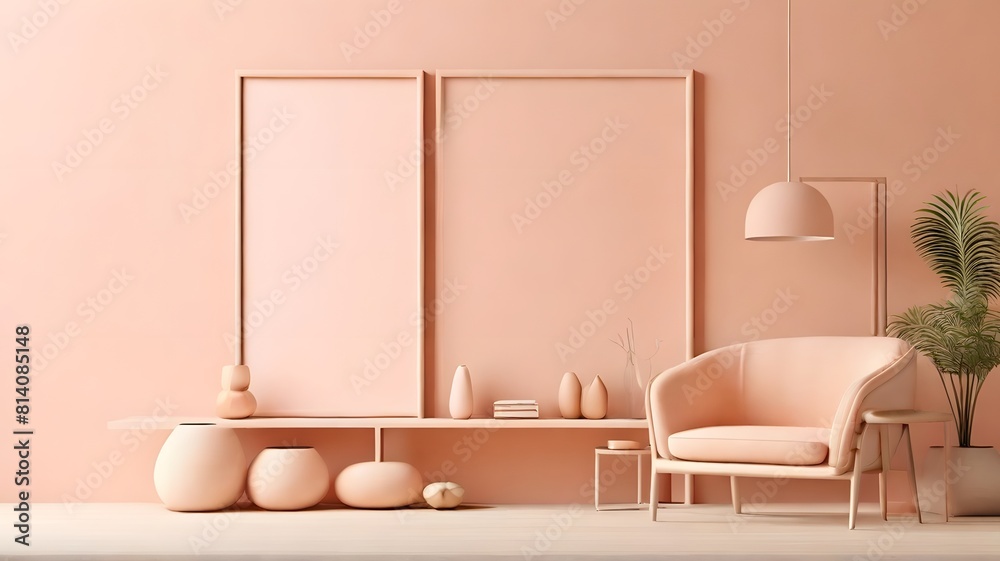 Wall art mockup with shelves, modern minimalist interior design ...