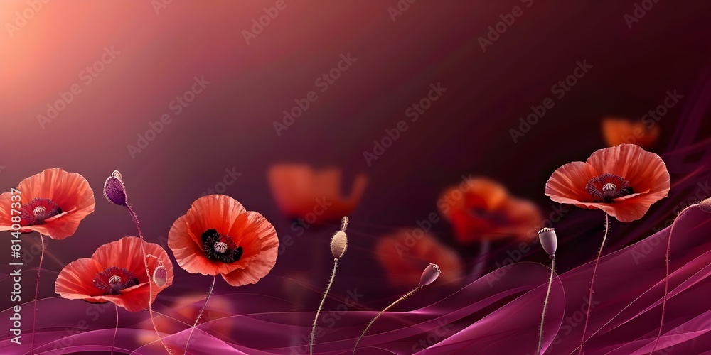 Digital design with red poppy flowers on purple background for Anzac ...
