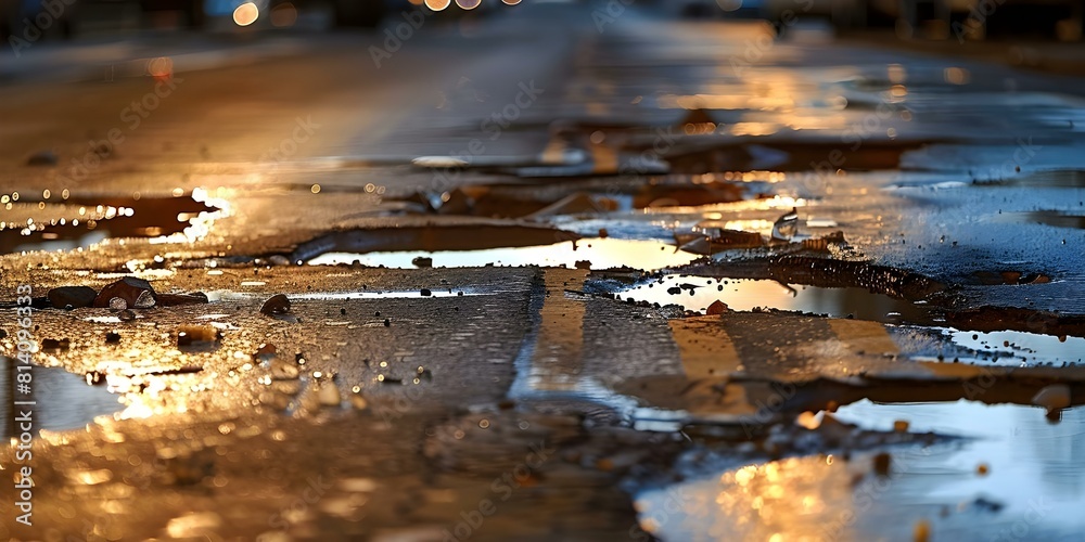 City road with potholes and water highlighting travel challenges and ...