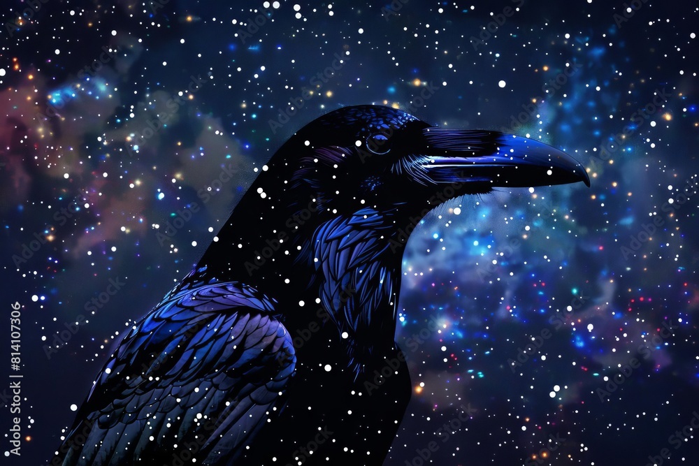 mystical raven silhouette made of starry night sky cosmic jewel tone ...
