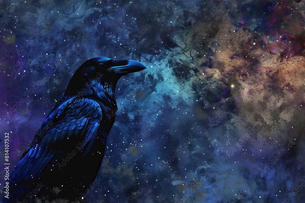 mystical raven silhouette made of starry night sky cosmic jewel tone ...