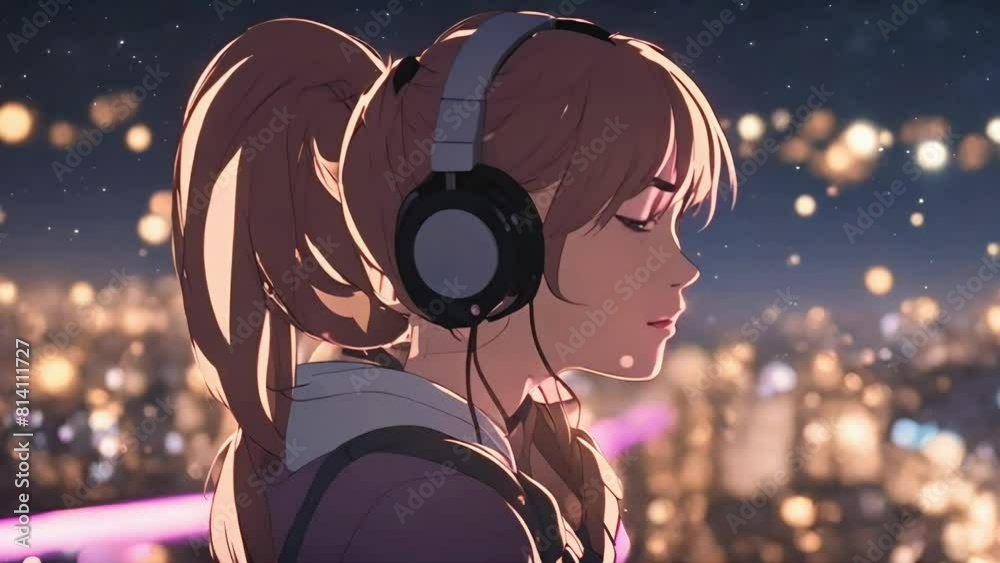 Vidéo Stock Lofi animation 3d cartoon character girl listening to music ...