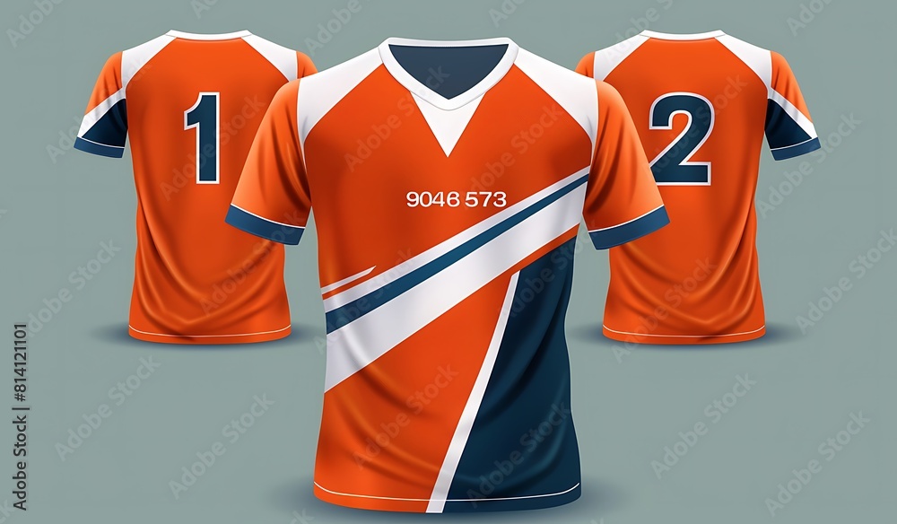 Foto de Handball jersey design template, with an orange and white color ...