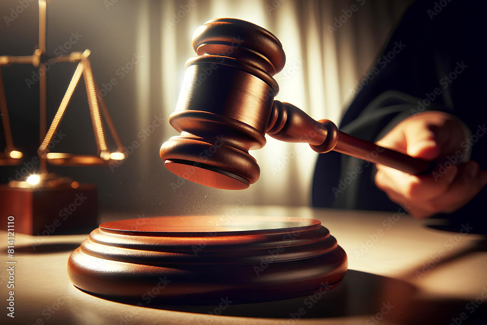 the moment the judge's gavel hits the sound block. The hammer is shown ...