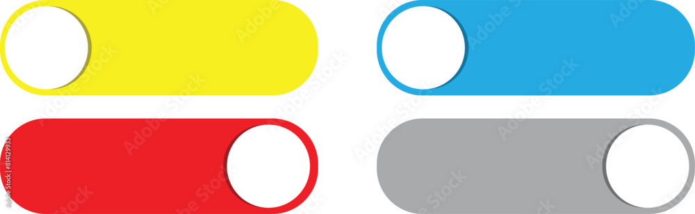 Realistic toggles switch button : On, Off vector set colors. Blue, green On app interface slide ...