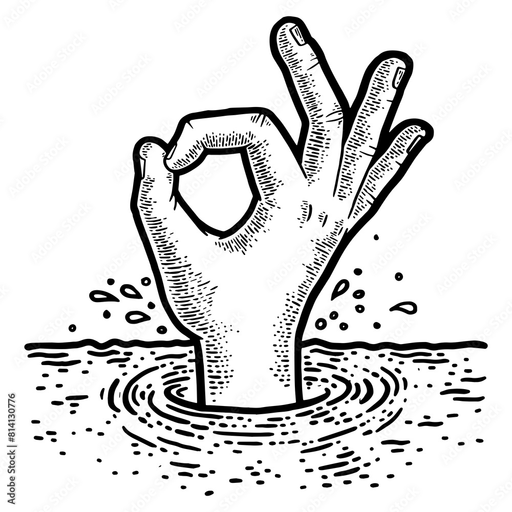 drowning man shows ok sign sketch engraving PNG illustration. T-shirt ...