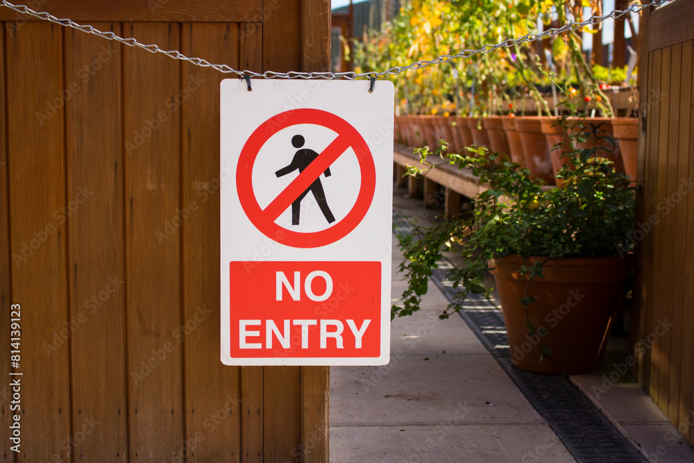 No entry sign across opening Stock Photo | Adobe Stock