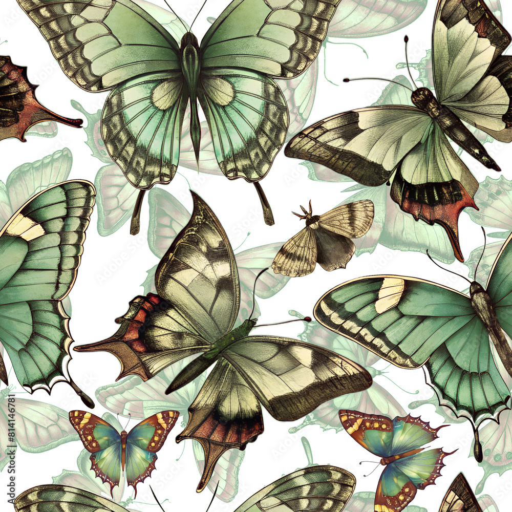 A colorful butterfly pattern with various shades of blue, green, and ...
