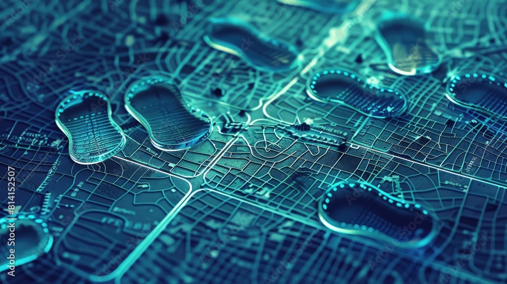 ภาพประกอบสต็อก Geolocation Tracking: Illustration of a map with digital ...