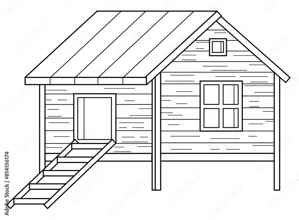 cartoon scene with farm ranch chicken coop coloring page drawing ...