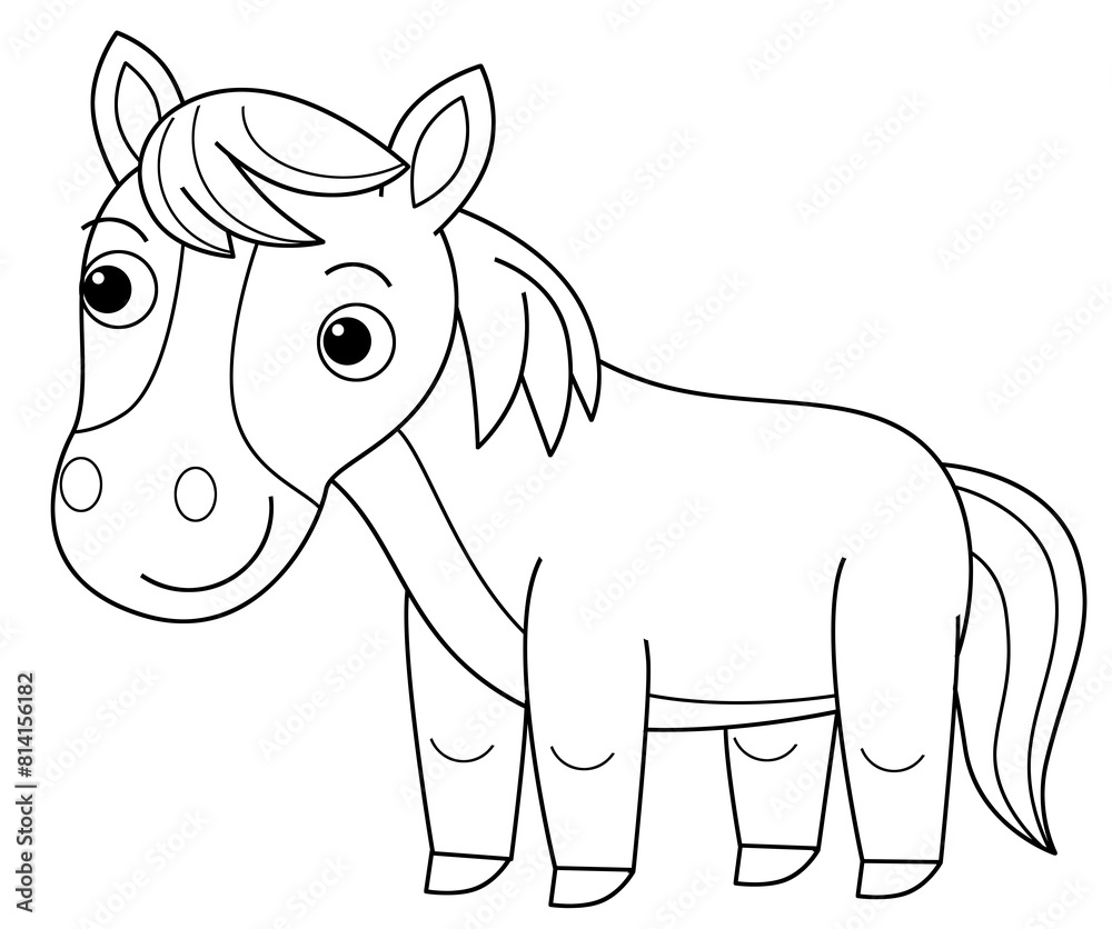 cartoon scene with farm ranch animal stallion pony horse coloring page ...