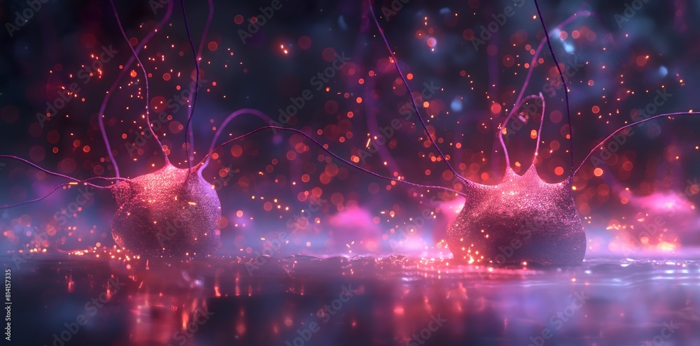 3D illustration of a mill showing a diagram of five neurons firing ...