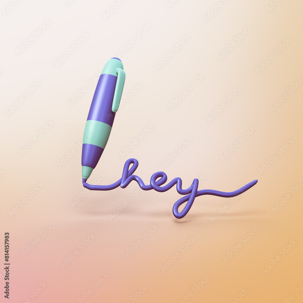 Pen drawing word hey - stylized 3d CGI icon object, Not gen Ai Stock ...