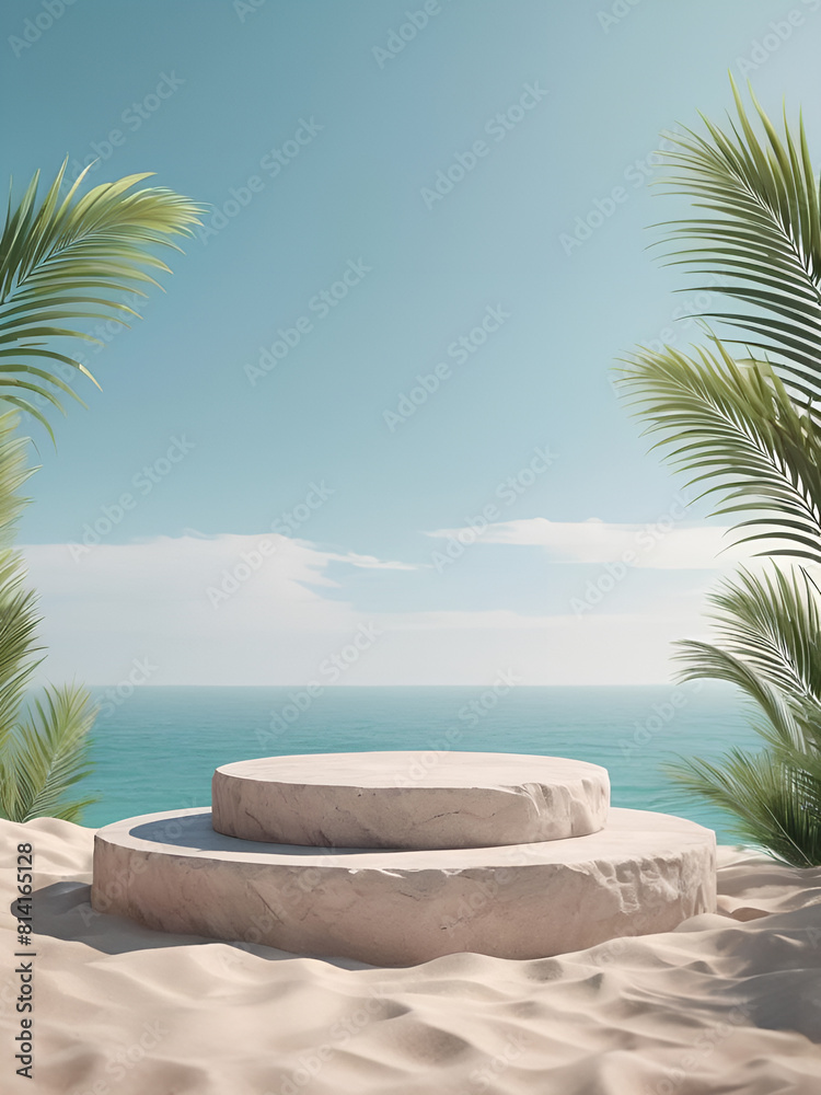 Beach podium background product summer sand display stand sea cosmetic ...