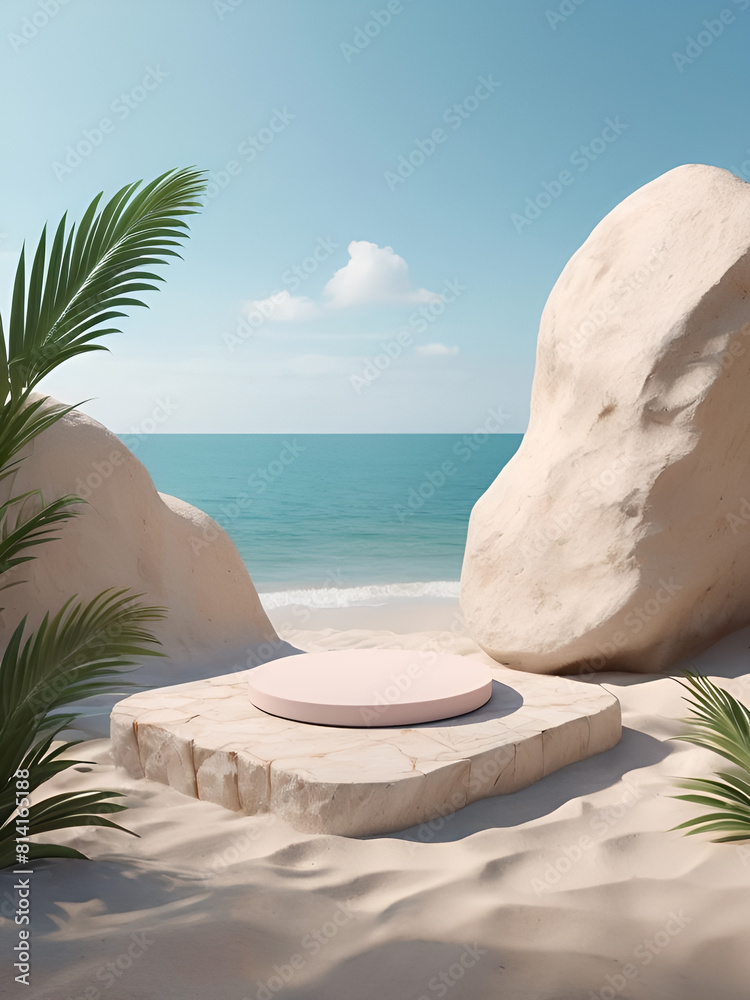 Beach podium background product summer sand display stand sea cosmetic ...
