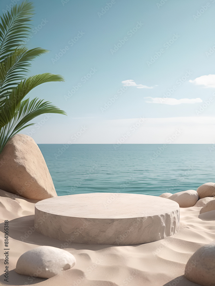 Beach podium background product summer sand display stand sea cosmetic ...