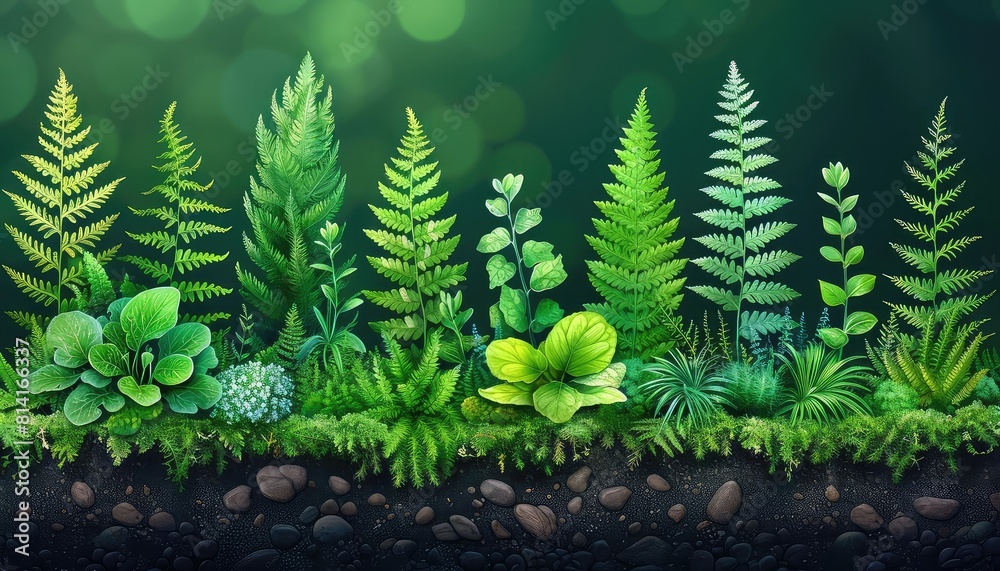 Illustration of a fern leafs evolution, educational graphic, detailed ...