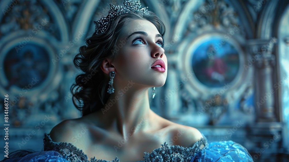 Beautiful Queen woman pose in ball gown looking up Background wallpaper ...