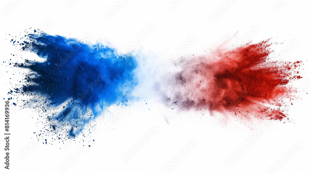 Colored powder explosion in the colors of the french flag on a white ...