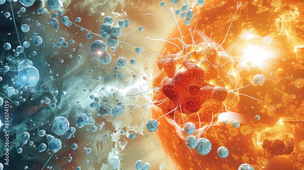 fusion process in the sun, with hydrogen atoms combining to form helium ...