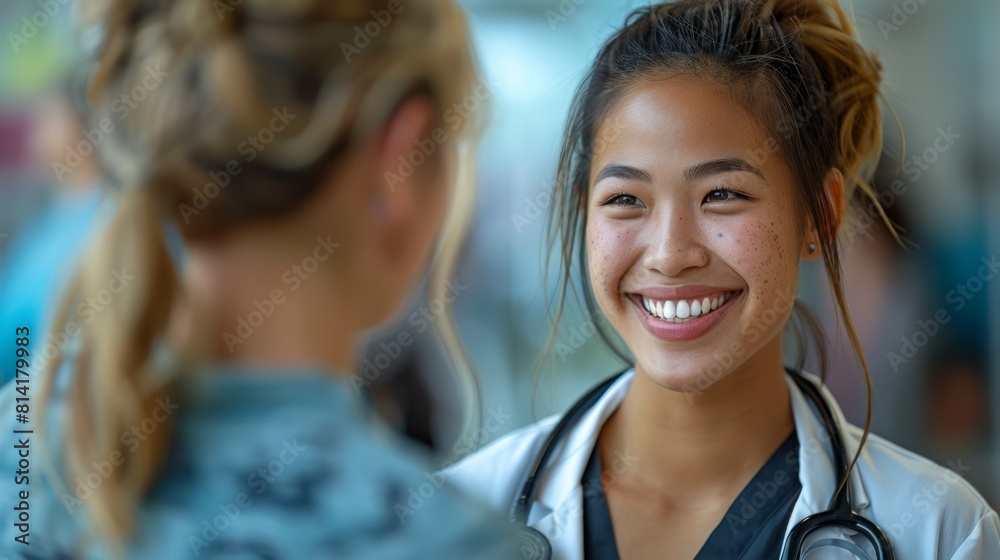 cross-cultural healthcare bonding, an asian female doctor happily ...