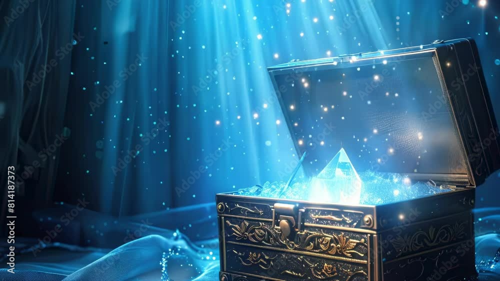 Ornate Treasure Chest with Glowing Sparkling Crystal. Seamless Looping ...