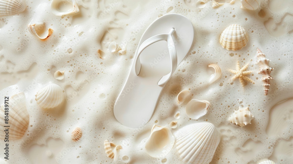 An electric blue flip flop is peacefully floating in the azure water ...