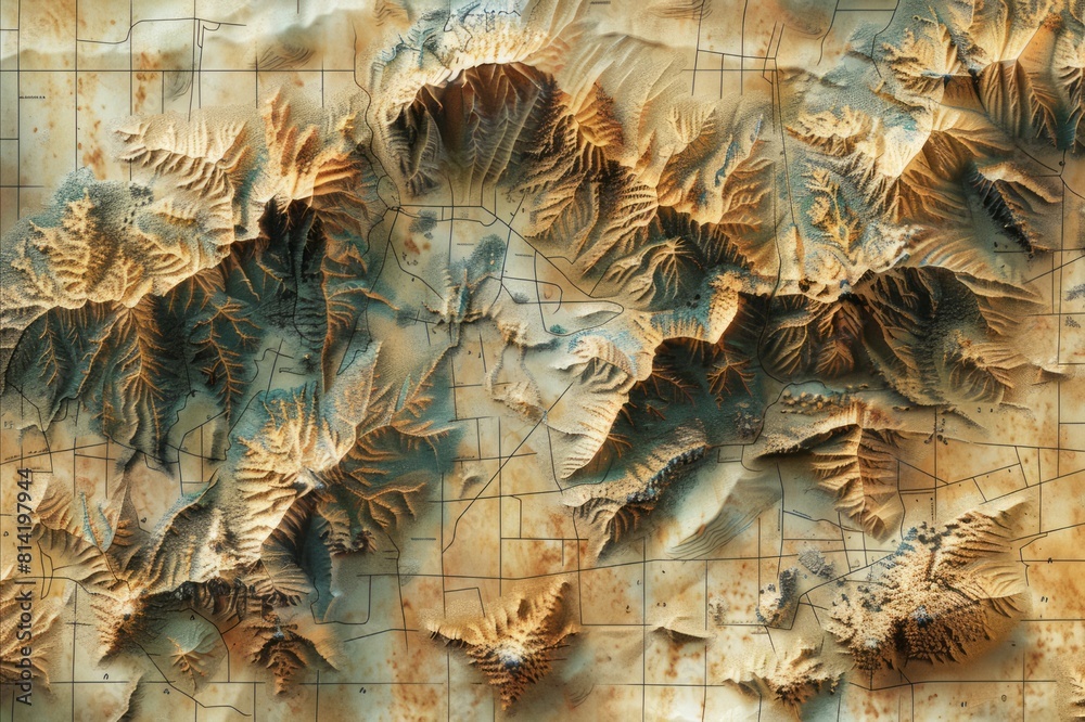 A map with the texture of rocky mountains. An accurate map with terrain ...