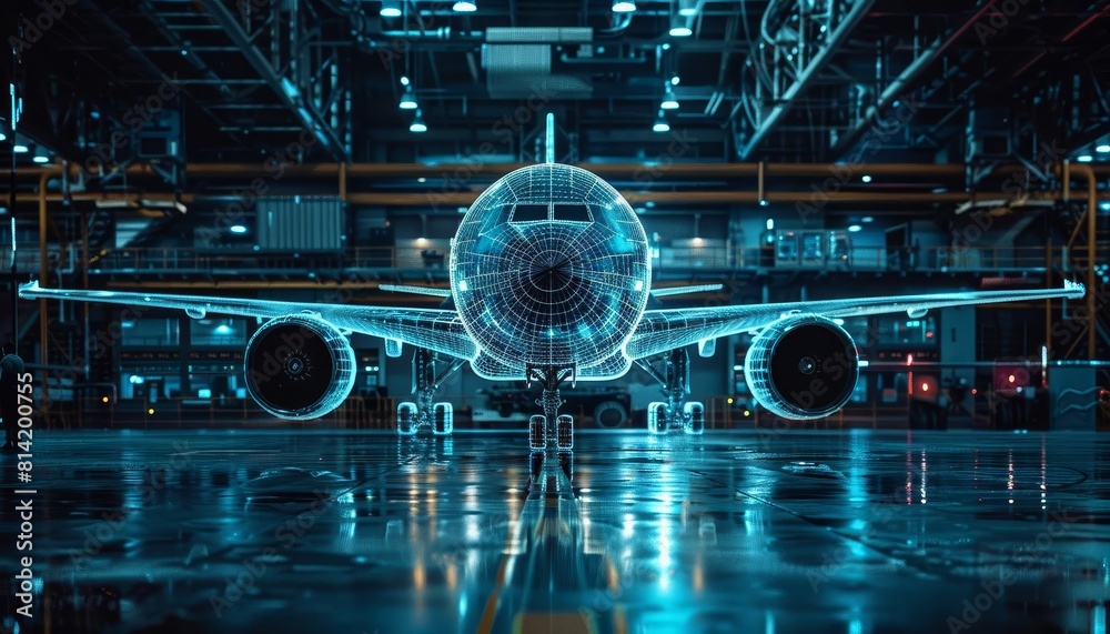 Show a digital twin of an airplane being used in a control room to ...