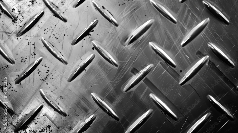 The image is a close up of a metal surface with a diamond plate pattern ...