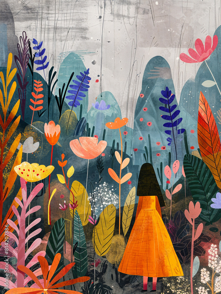 Contemplation illustration. A girls imagination and state of mind ...