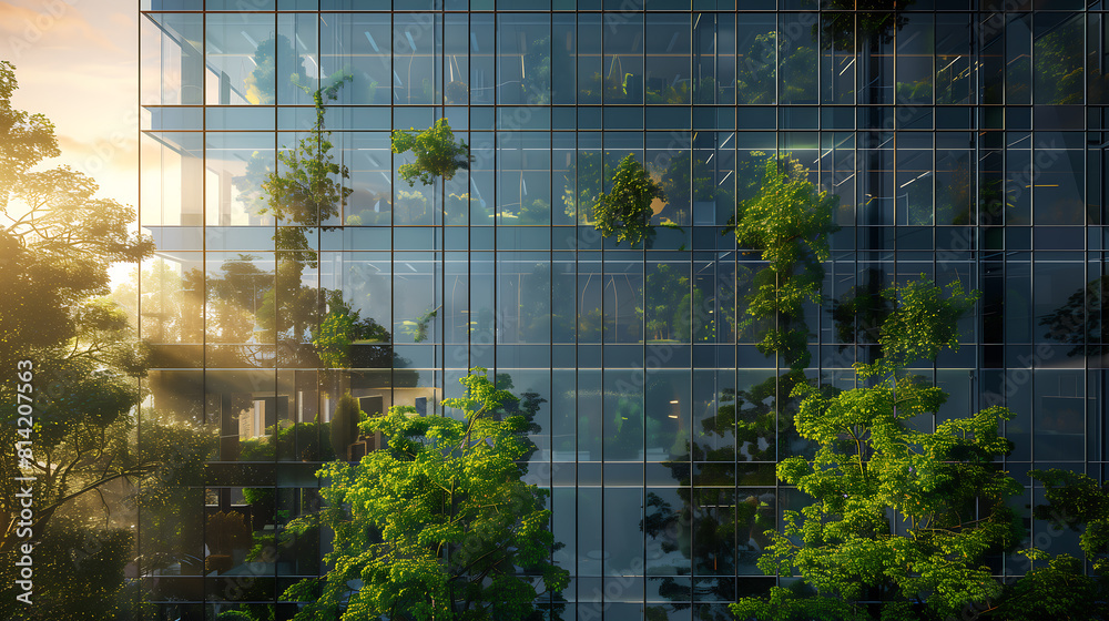 Sustainable green building. Sustainable glass office building with ...