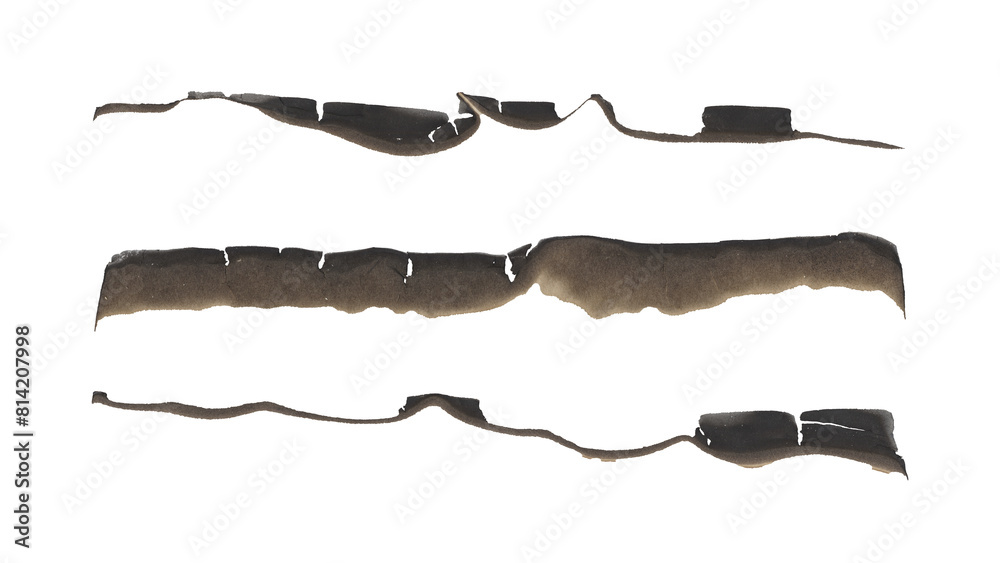 Isolated burned paper edges, set of linears stripes png burnt shapes in ...