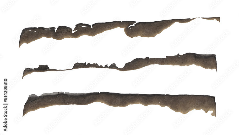 Isolated burned paper edges, set of linears stripes png burnt shapes in ...
