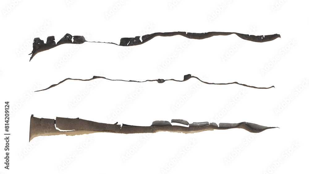Isolated burned paper edges, set of linears stripes png burnt shapes in ...