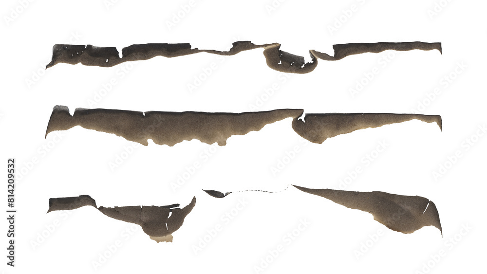 Isolated burned paper edges, set of linears stripes png burnt shapes in ...