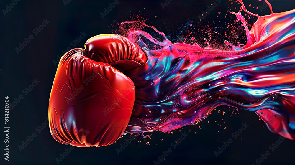 Fist punching boxing red glove with splash of flowing multicolored ...