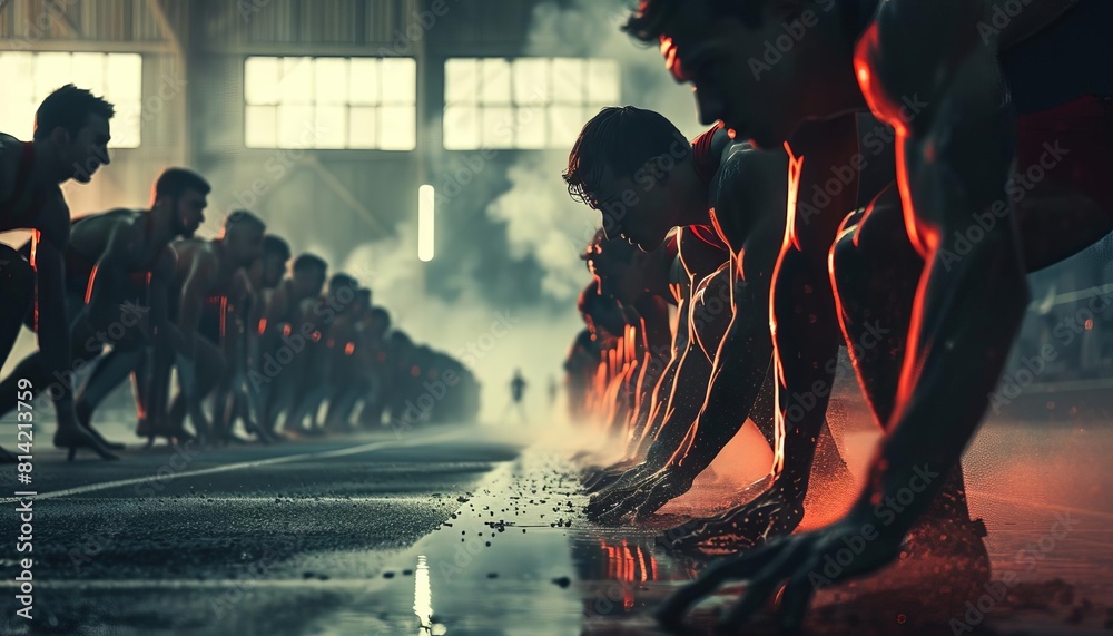 Showcase a team of dedicated athletes training tirelessly together ...