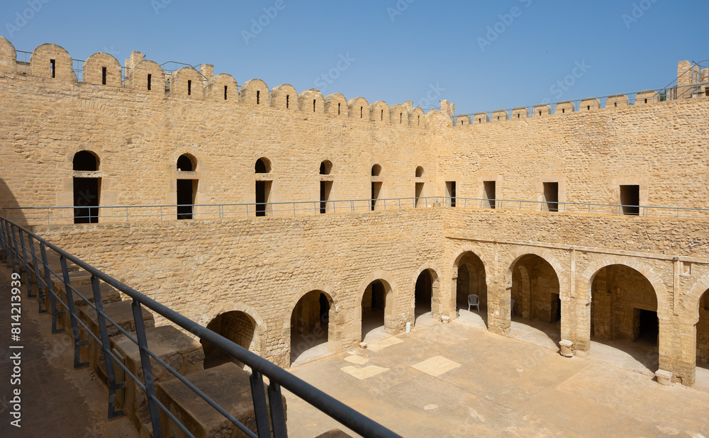 Sunlit inner courtyard of ancient Ribat of Sousse, traditionally ...
