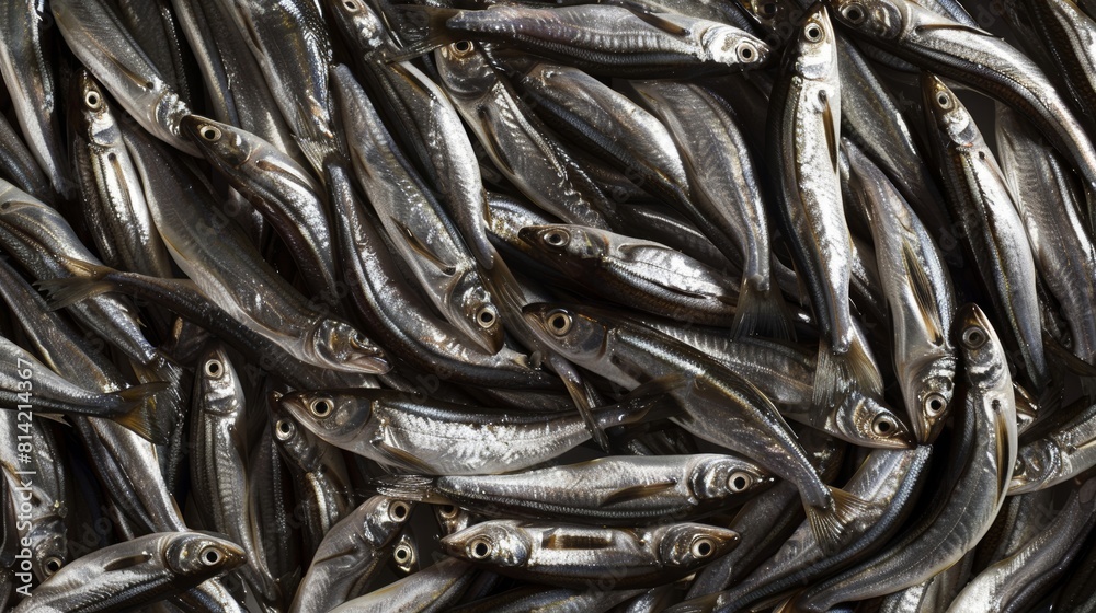 Large load of anchovy thrown on a big pile as they are being sold on ...